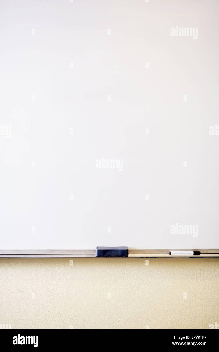 Education, learning and mockup with whiteboard in classroom for school ...