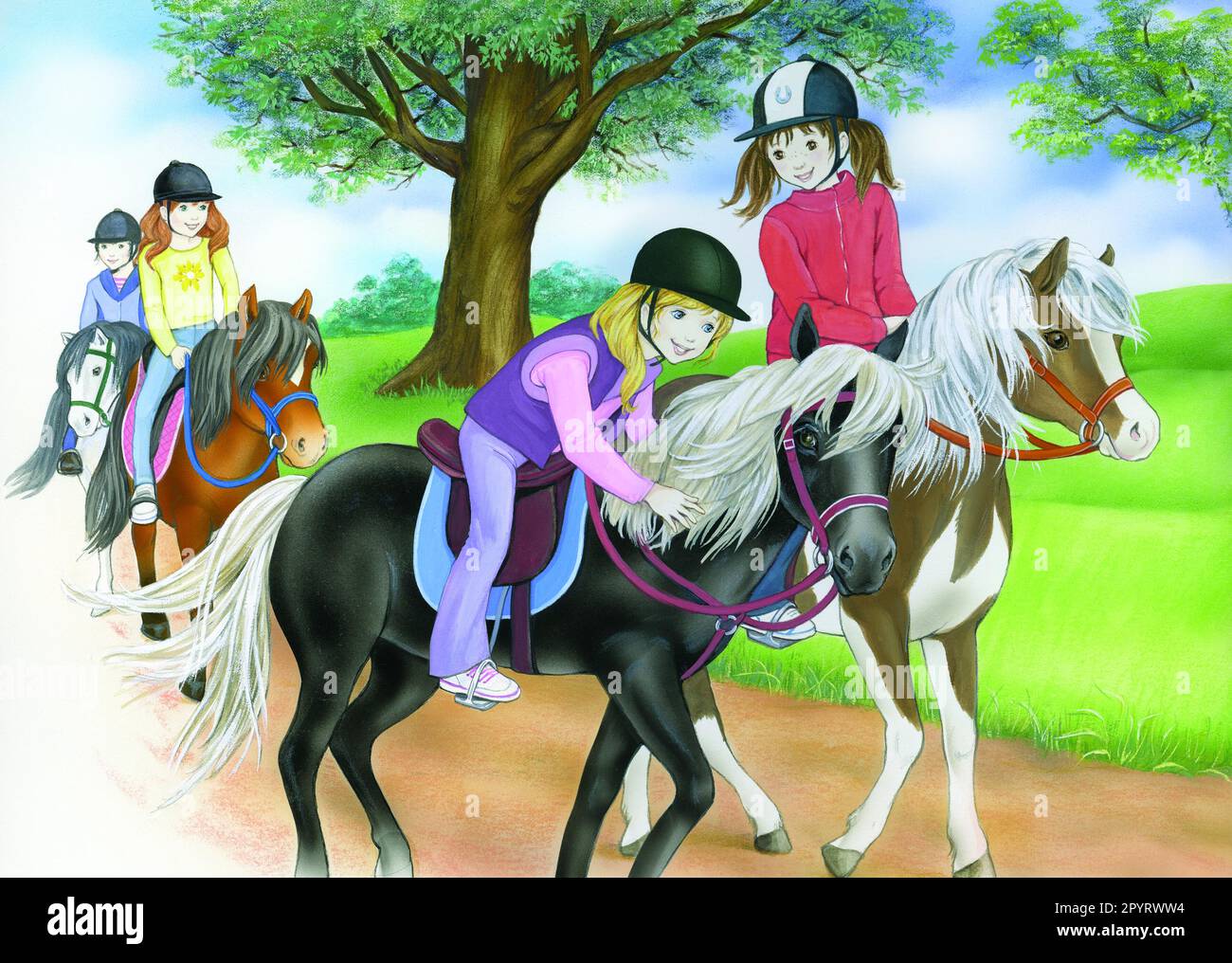 Juvenile-Young girls horse riding Stock Photo - Alamy