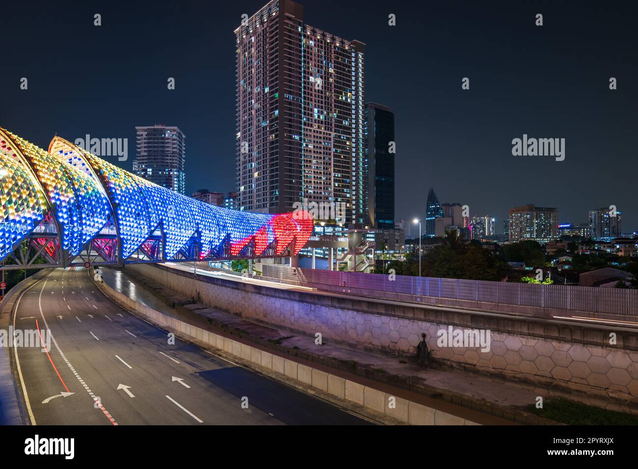 Kuala Lumpur, Malaysia - May 2023: Saloma link bridge lit at night, a ...