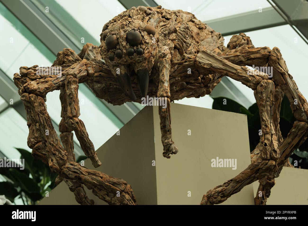 Wooden sculpture of a giant spider at gardens by the bay - Singapore ...