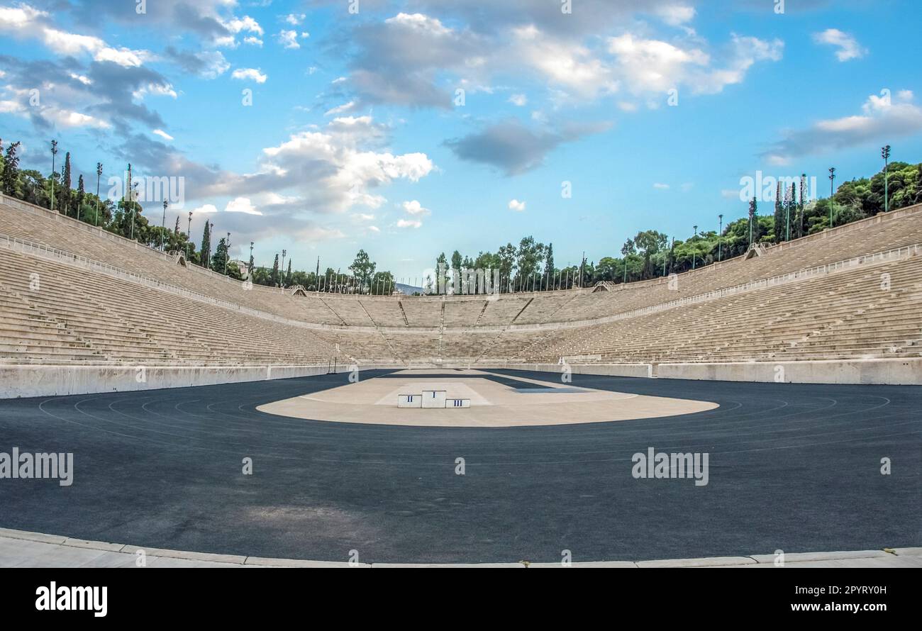 view from classical Athens with Panathenaic stadium (1st olympic games ...