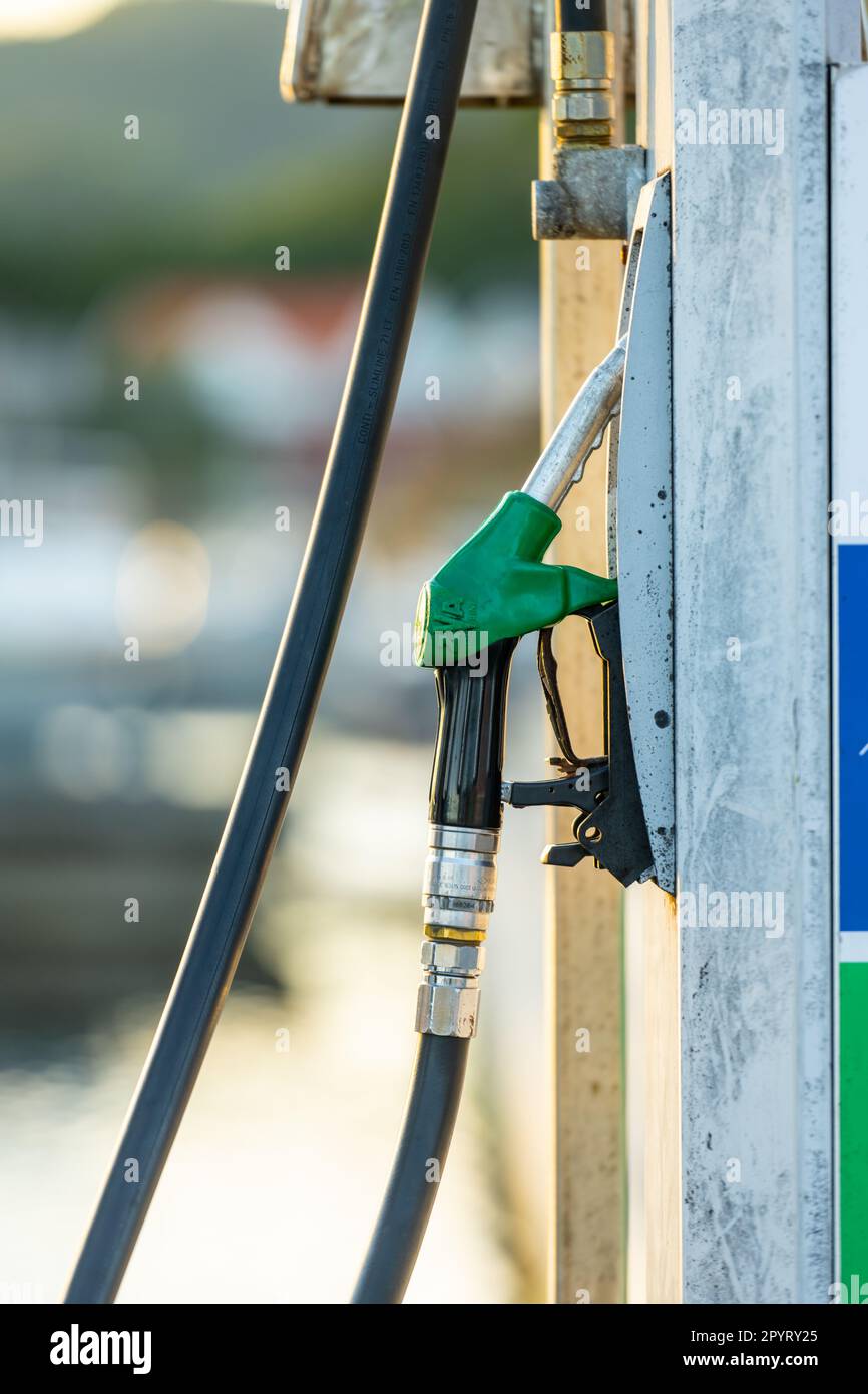Lindesnes, Norway - August 08 2022: Gasoline fuel handle docked at a ...