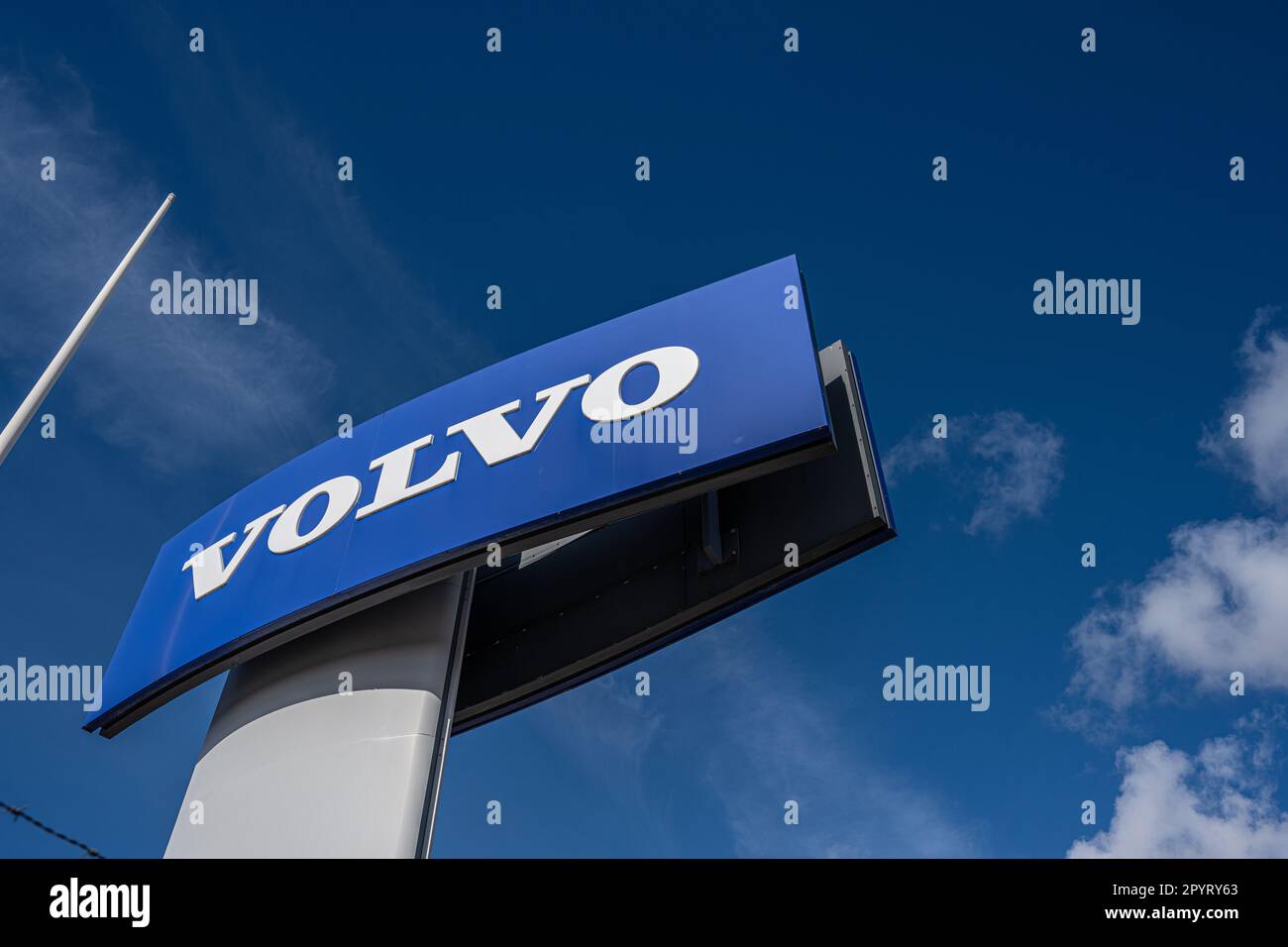 Gothenburg, Sweden - september 21 2022: Large blue Volvo sign on a tall ...