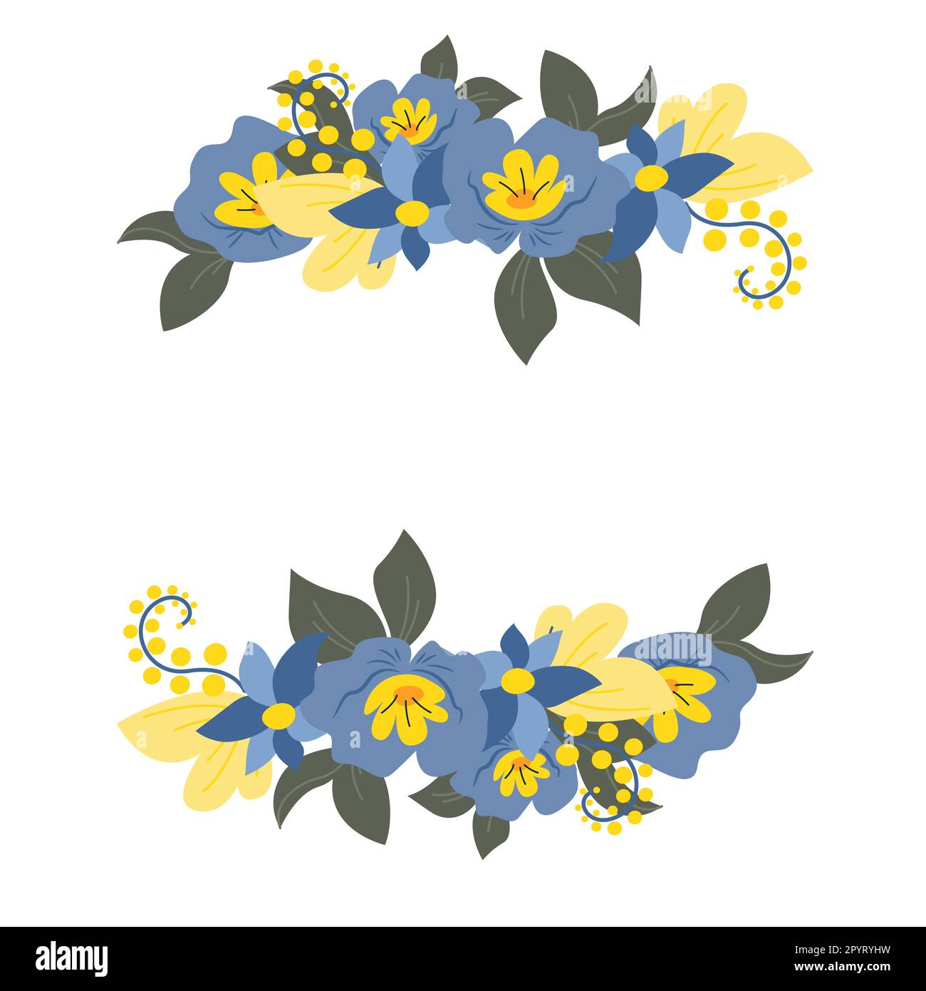 Floral frame in yellow and blue colors on white background, Vector ...