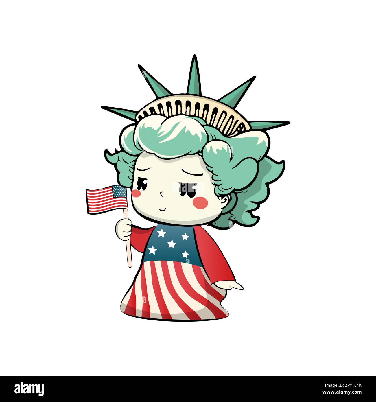 Cute statue of liberty with american flag. Vector Stock Vector Image ...