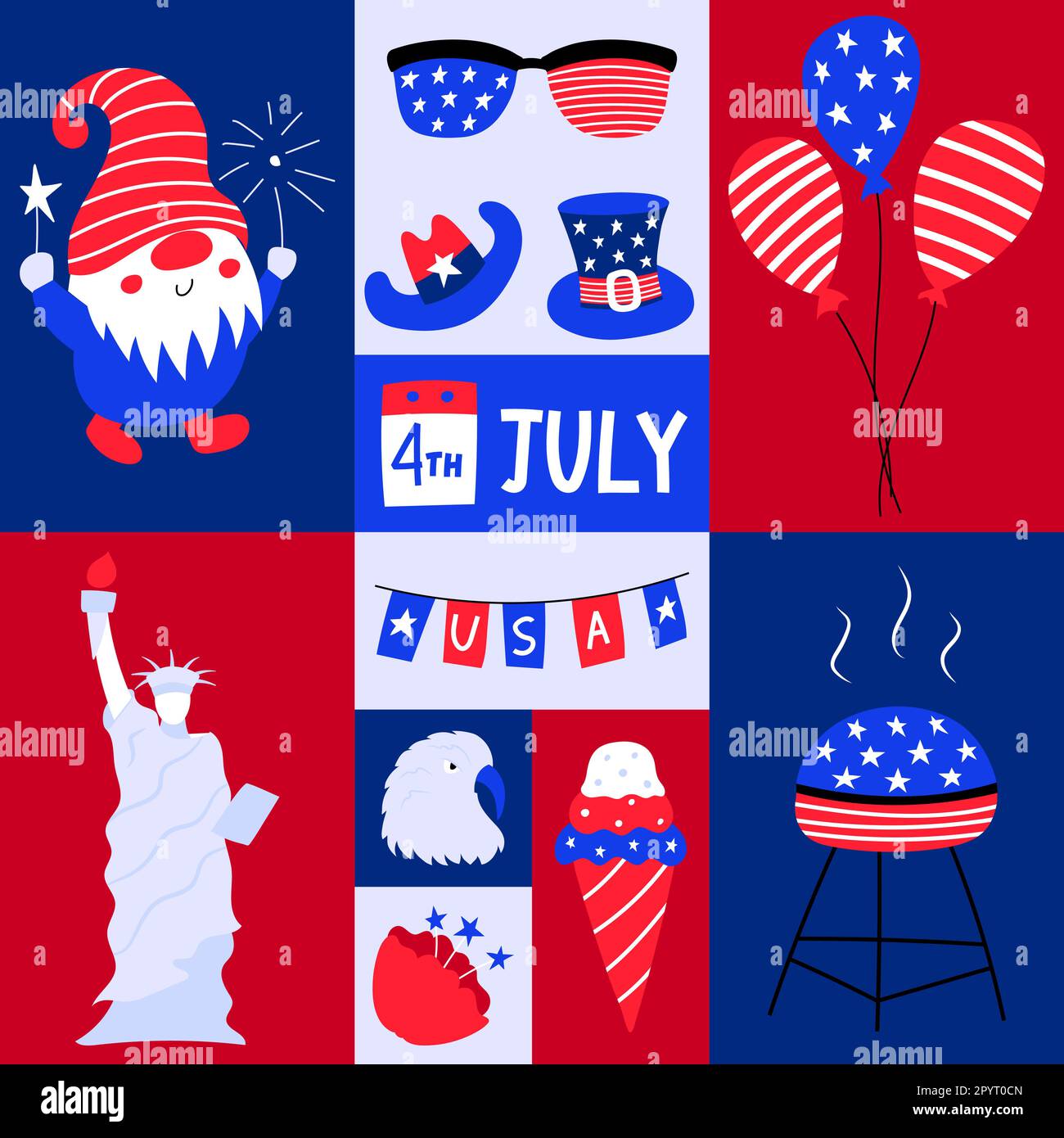 Greeting card with patriotic symblos of USA independence day. Social ...