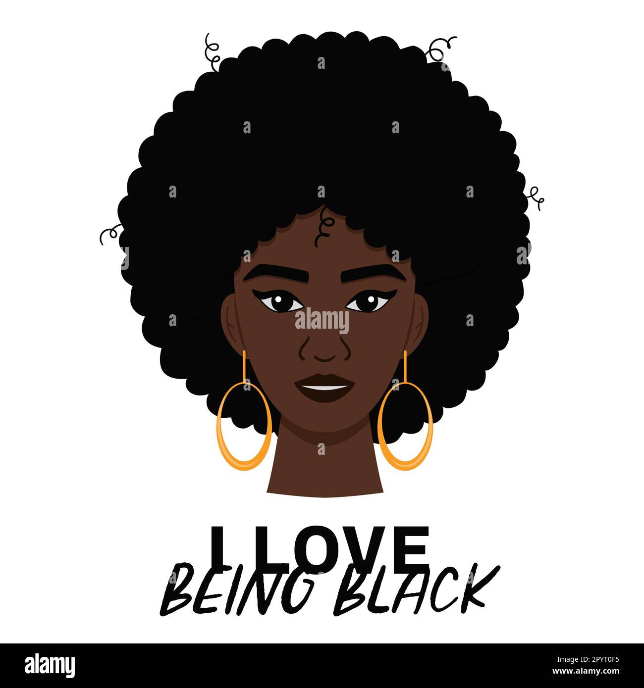 Cute Young African American Woman With Curly Hair and With Earrings. I ...