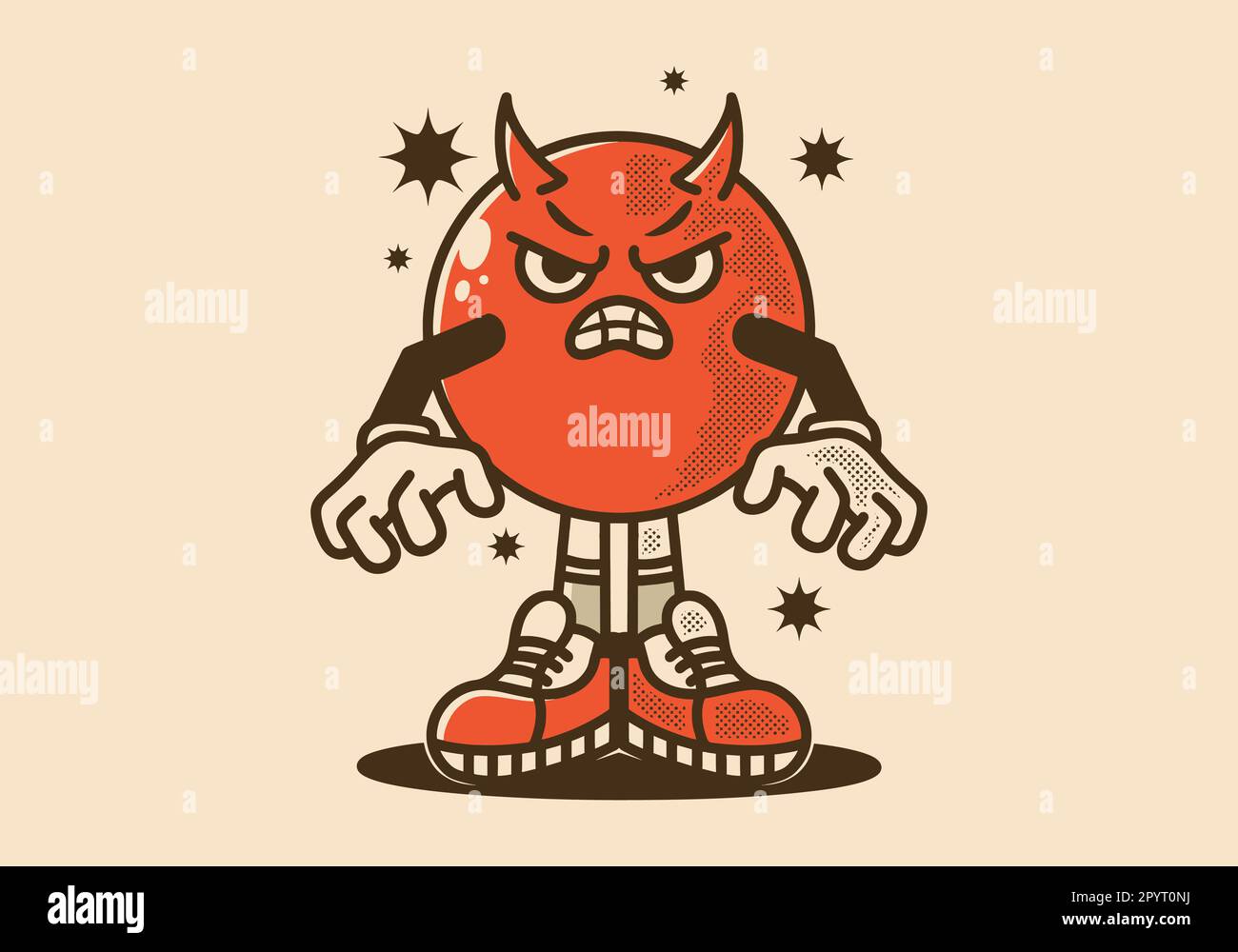 Vintage mascot character design of ball head devil with an angry ...