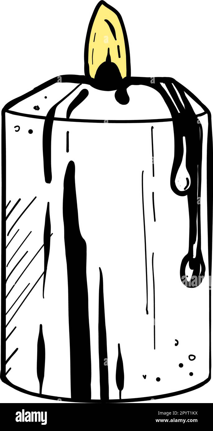 Vector illustration of burning candle on white background. Black ...