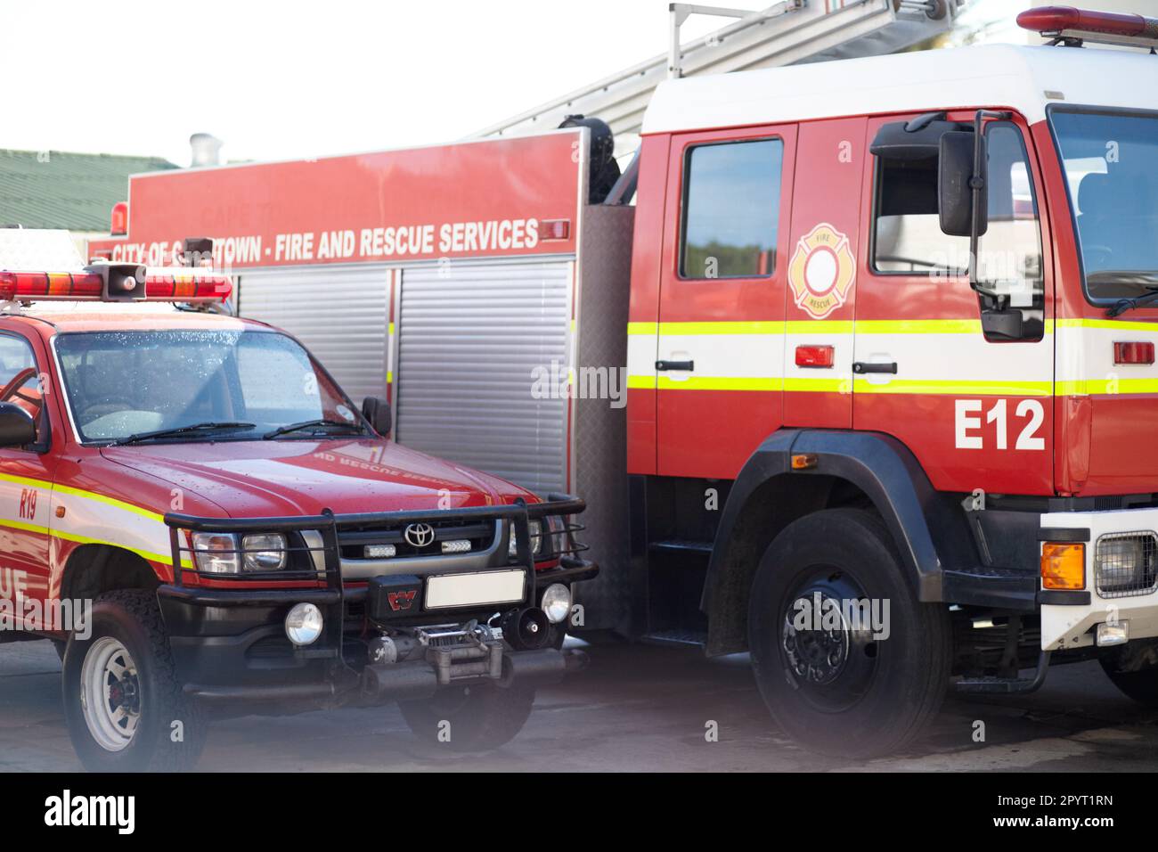 Fire engine, truck and rescue services at station ready for ...