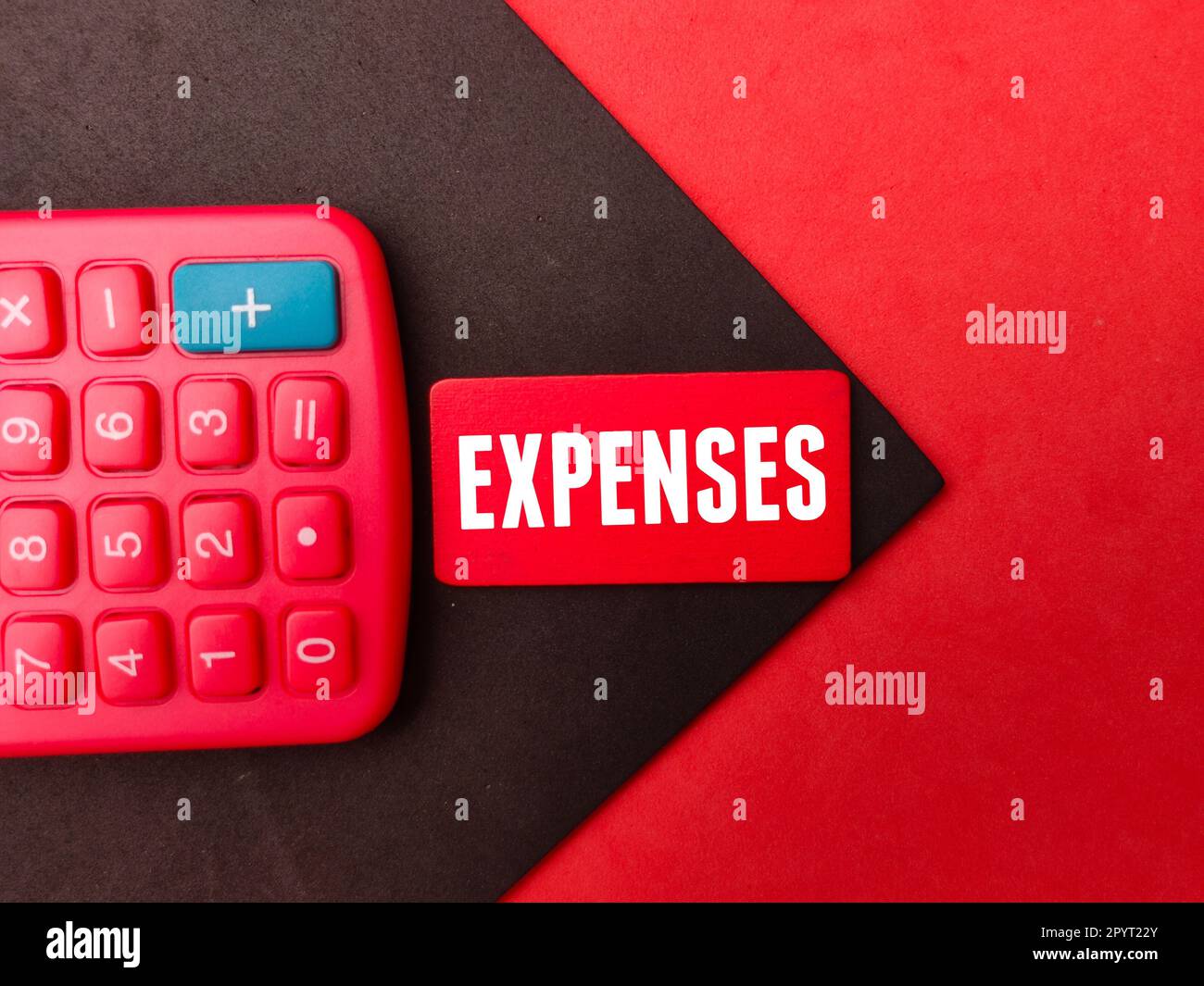 Top view calculator and colored board with the word EXPENSES Stock ...