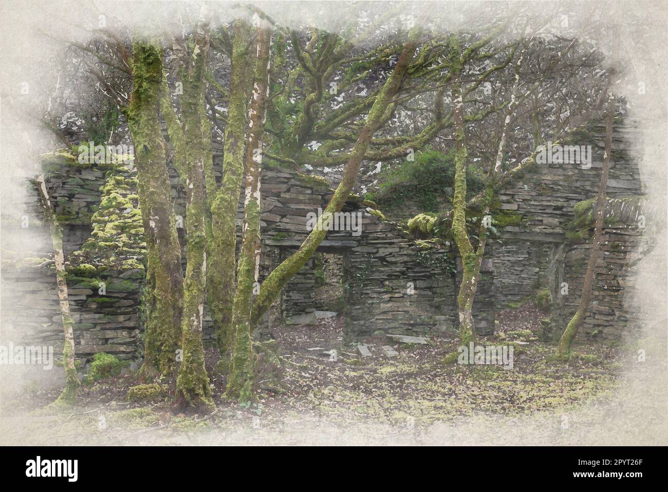 Dorothea Slate Quarry digital watercolour painting, Nantlle Valley ...