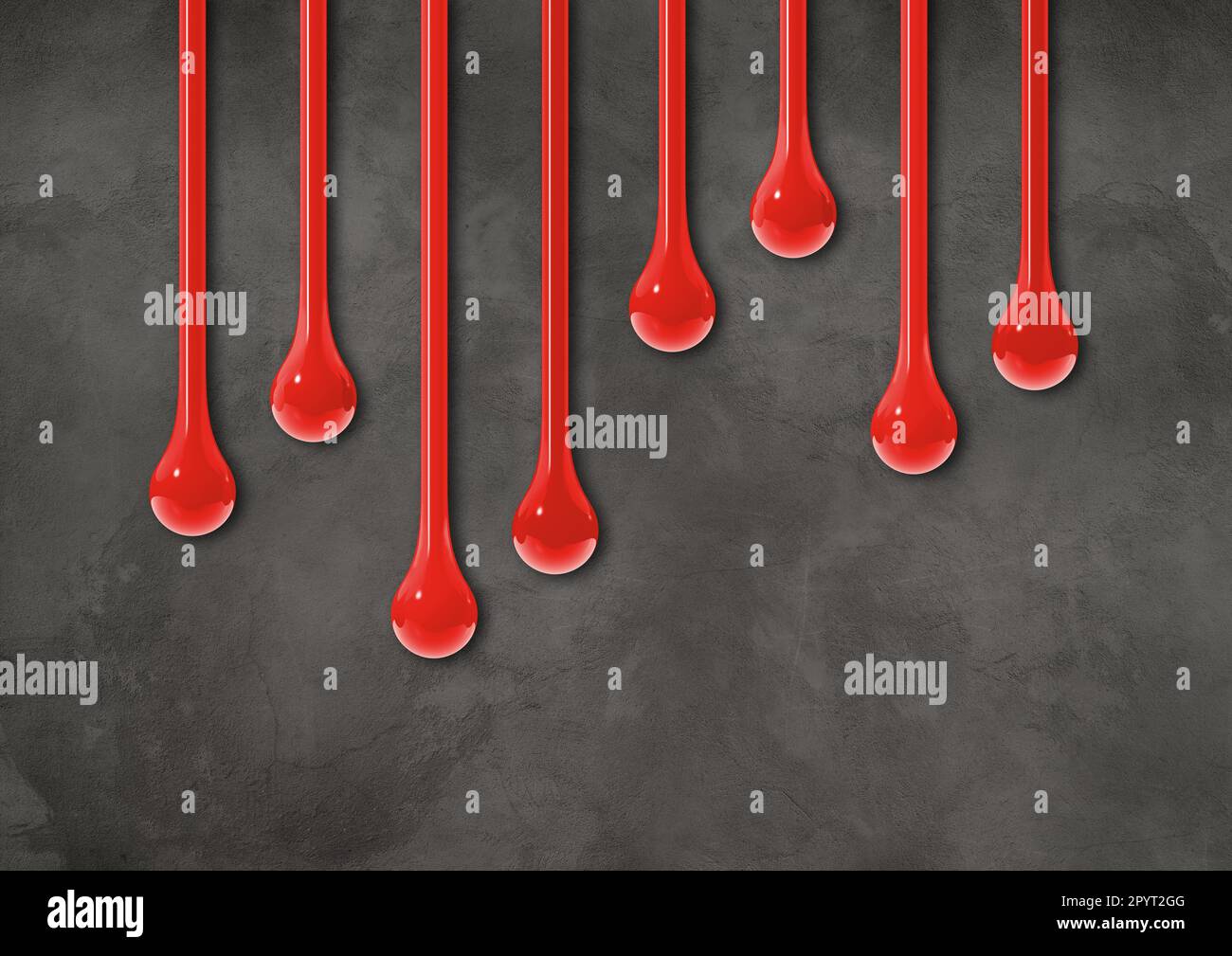 Red ink drops isolated on dark concrete wall. Horizontal wallpaper. 3D ...