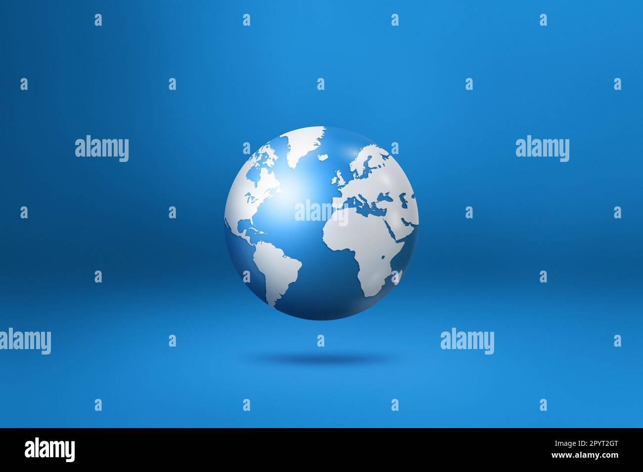 World globe, earth map, floating over a blue background. 3D isolated ...