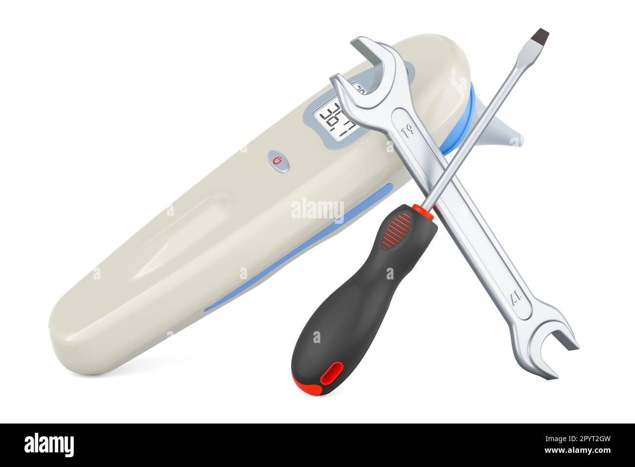 Digital Forehead and Ear Thermometer with screwdriver and wrench. 3D ...