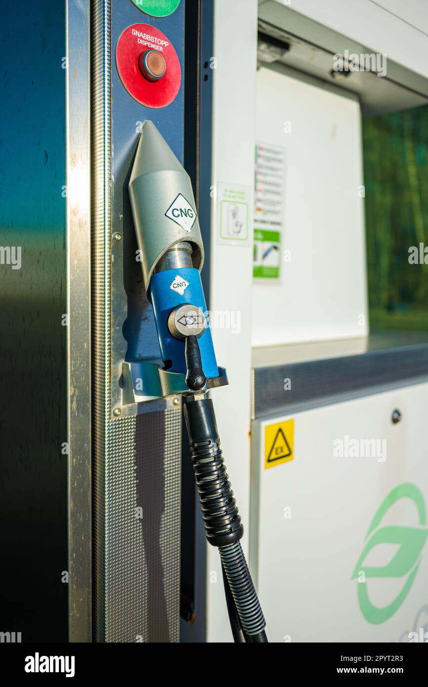 Gothenburg, Sweden - december 27 2022: CNG filling handle at a ...