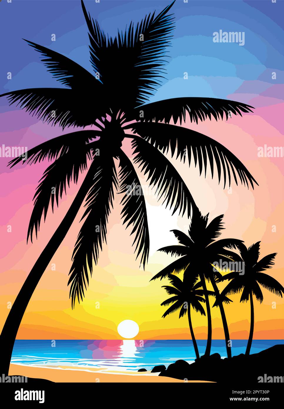 Beautiful Sunset On The Beach Drawing
