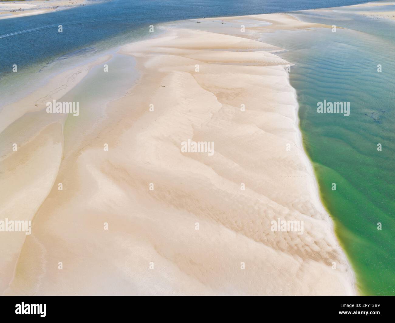 Aerial view of sand bars in a coastal inlet at Maroochydore on the ...