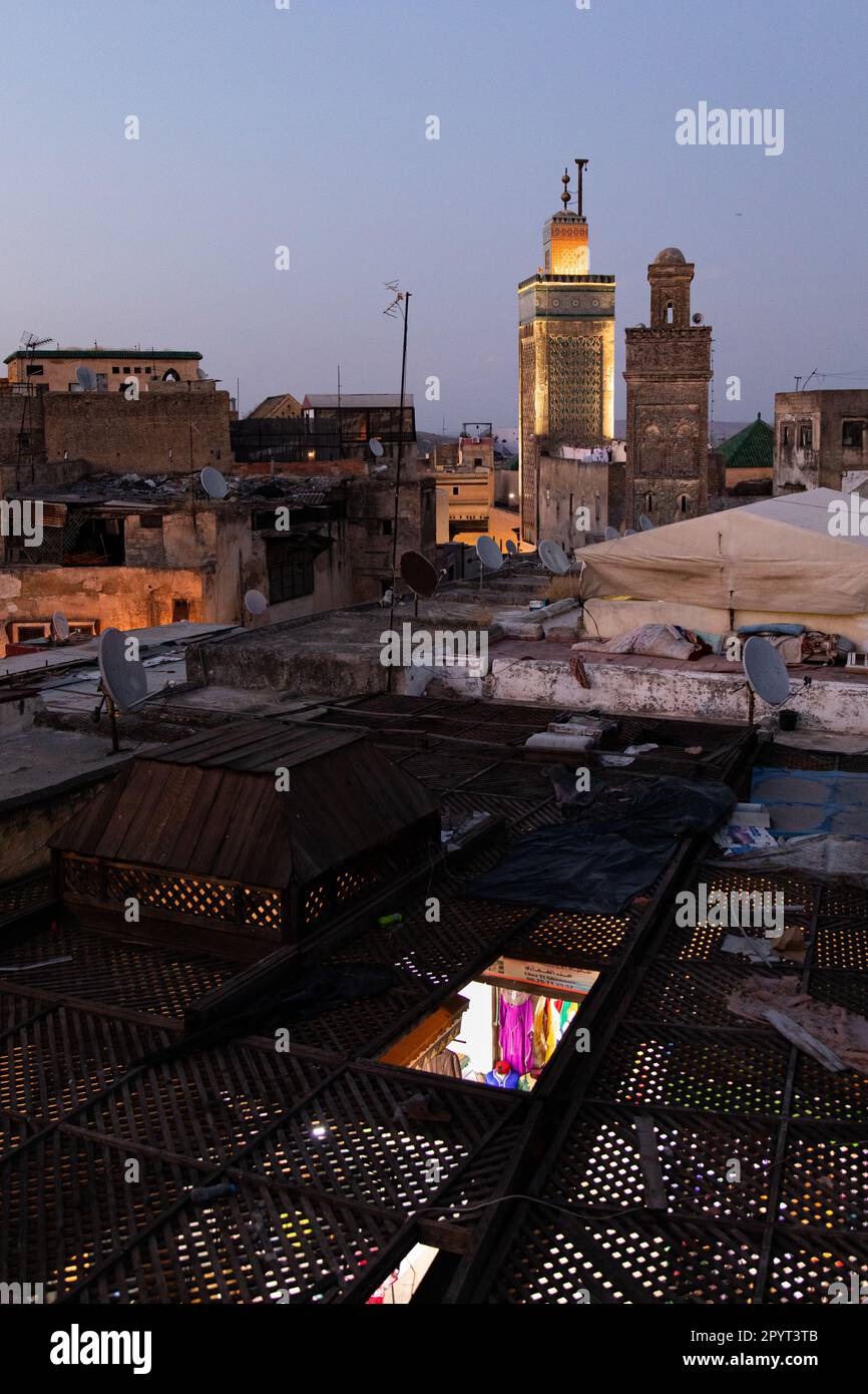 Fez, Morocco 2022: night view of historical and traditional narrow ...