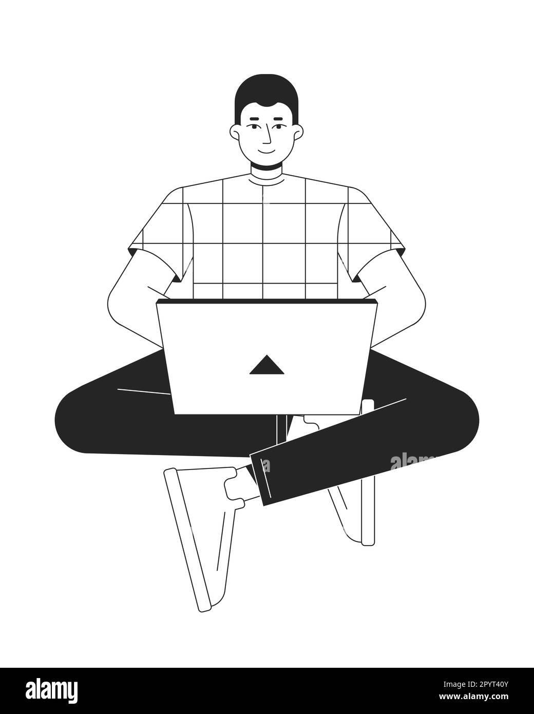 Computer specialist working on laptop bw vector spot illustration Stock ...