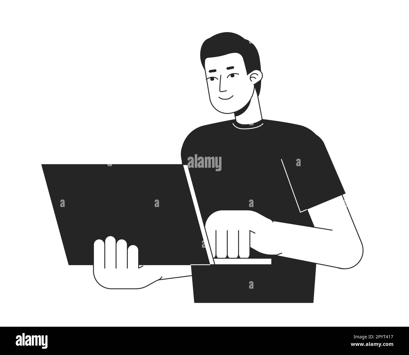Guy standing with laptop bw vector spot illustration Stock Vector Image ...