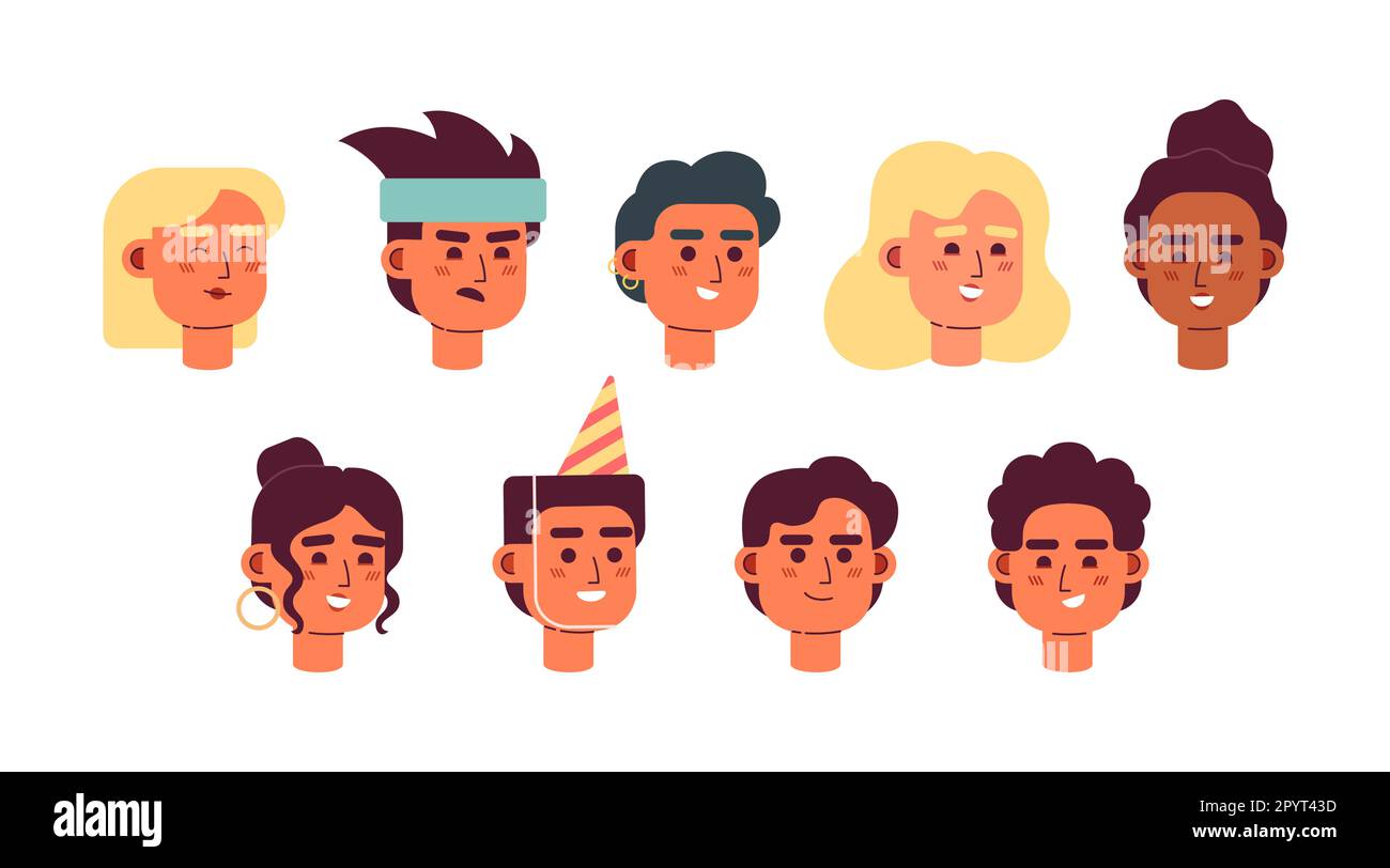 Diverse people with content toothy smile semi flat colour vector ...