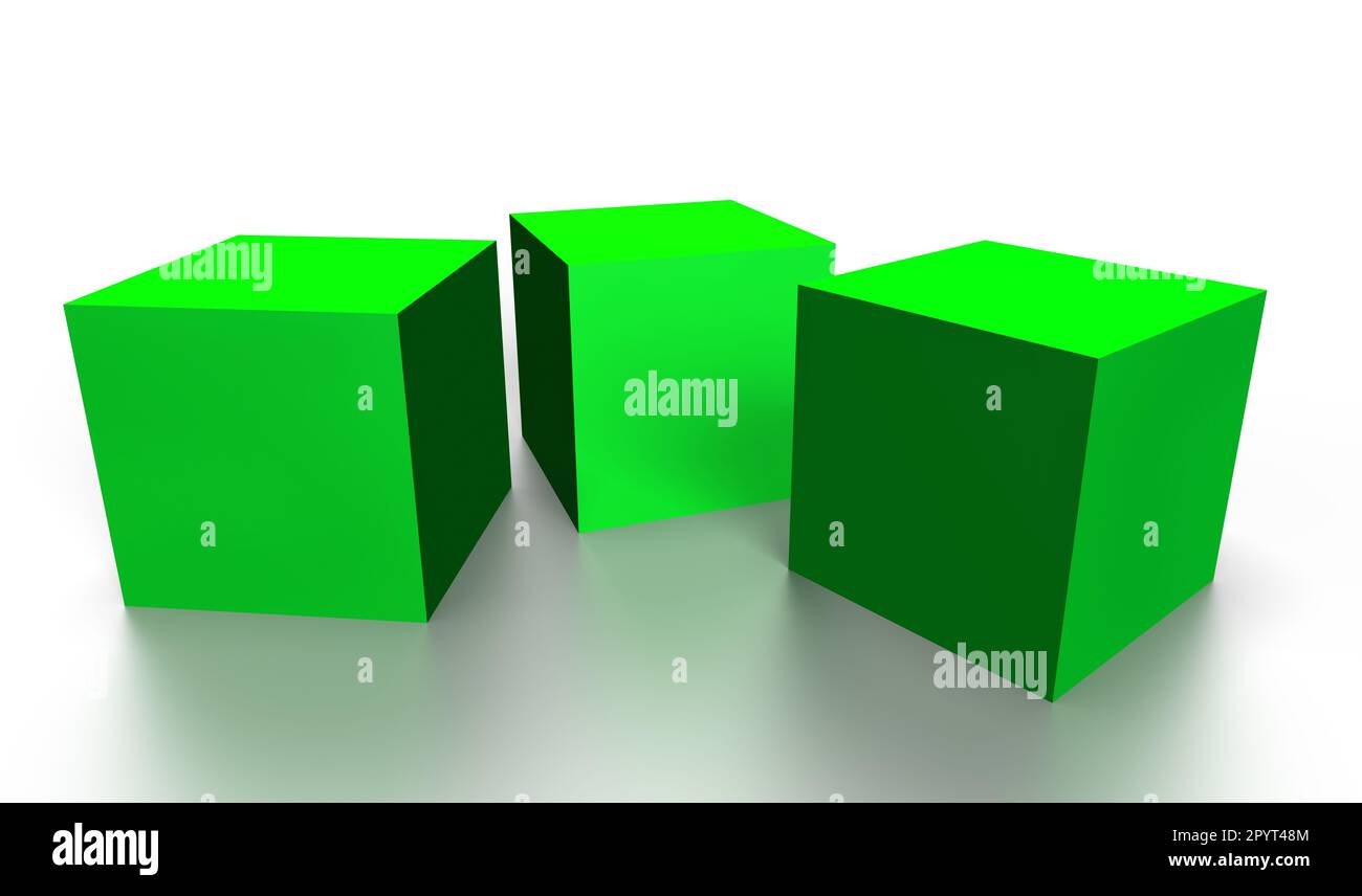 three green 3D cubes isolated on white Stock Photo - Alamy
