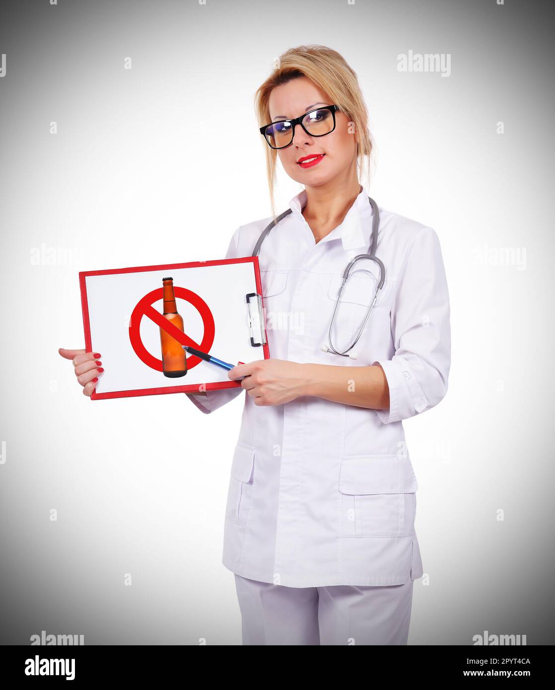 female doctor holding cloipboard with stop alcohol symbol Stock Photo ...