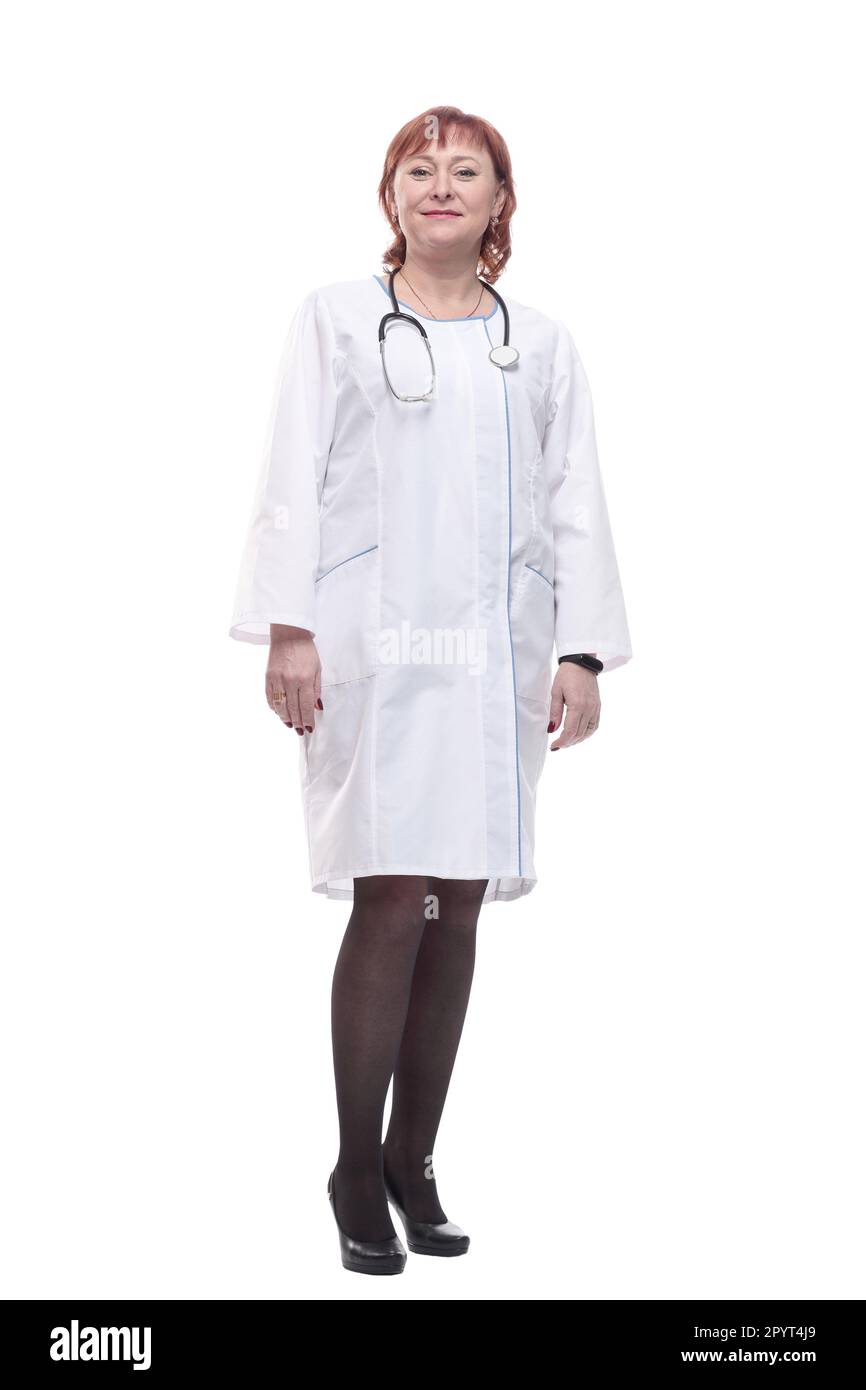 in full growth. successful female doctor with a stethoscope Stock Photo ...