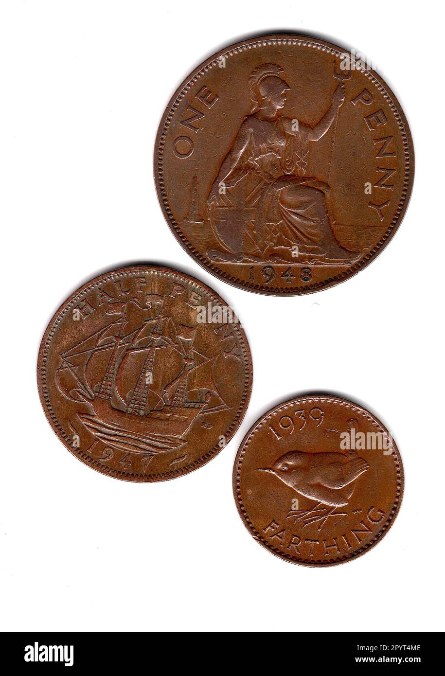 King George VI vintage copper coins from Great Britain showing the ...