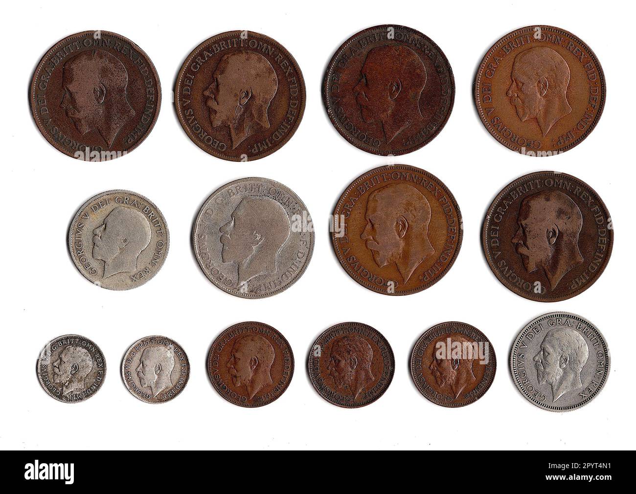 King George V vintage coins from Great Britain showing the front Stock ...