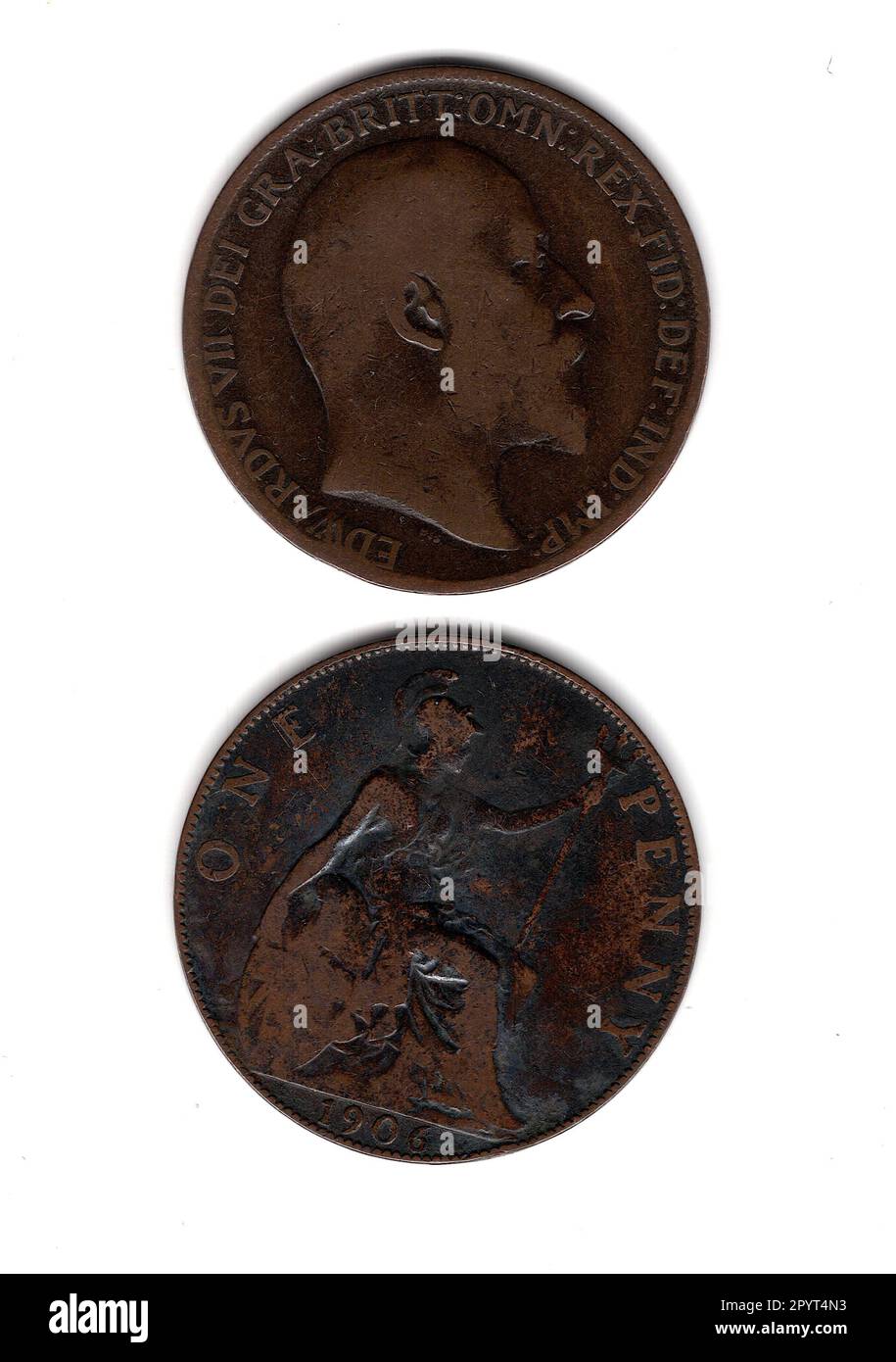 King Edward VII vintage penny from Great Britain showing the front and ...
