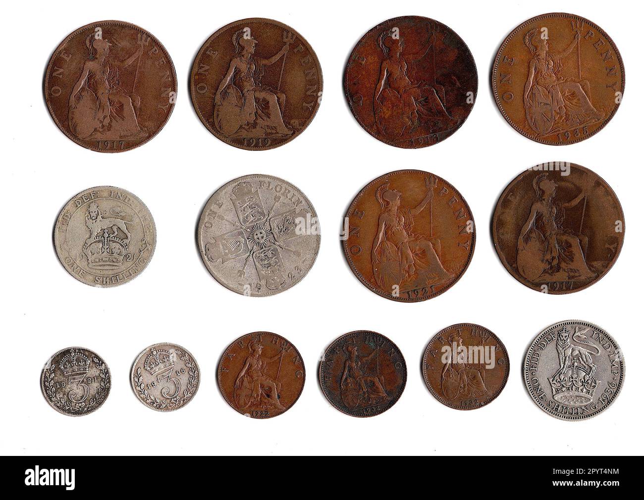 King George V vintage coins from Great Britain showing the reverse ...