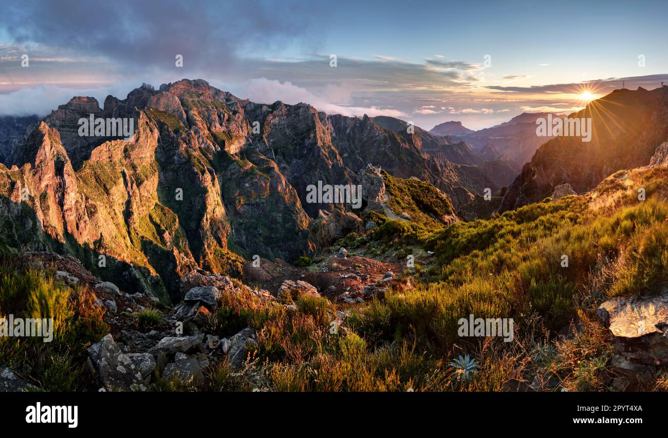 Mountain trail Pico do Arieiro, Madeira Island, Portugal Scenic view of ...