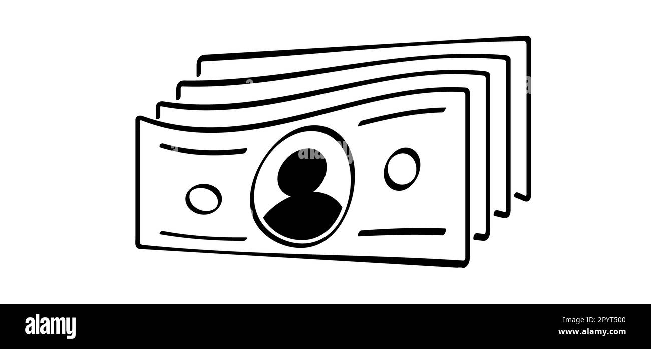 Cartoon bundle paper money icon or logo. Vector money notes or money ...