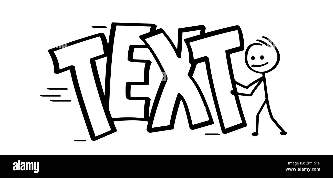 Slogan text. Cartoon stickman, stick figure man push, forward icon ...