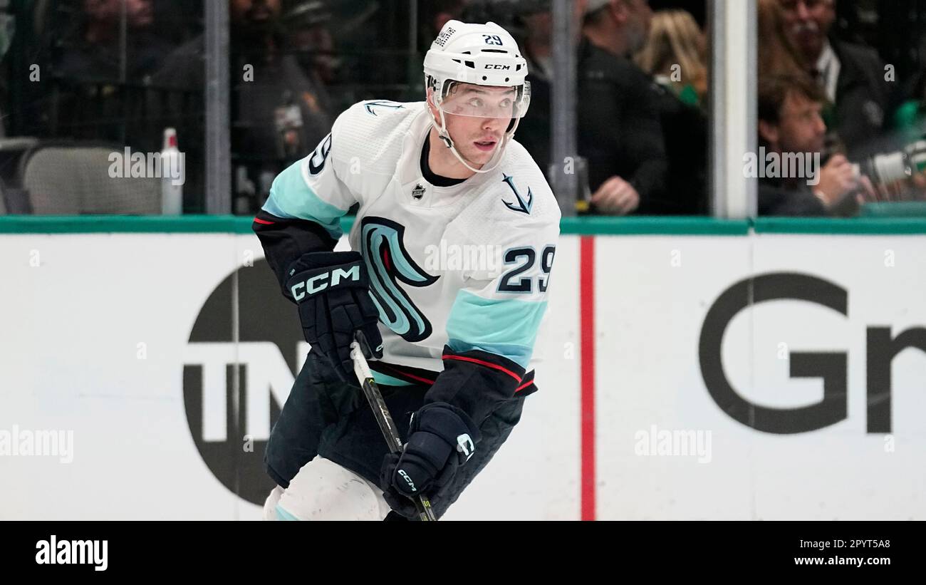 Seattle Kraken defenseman Vince Dunn controls the puck during Game 2 of ...