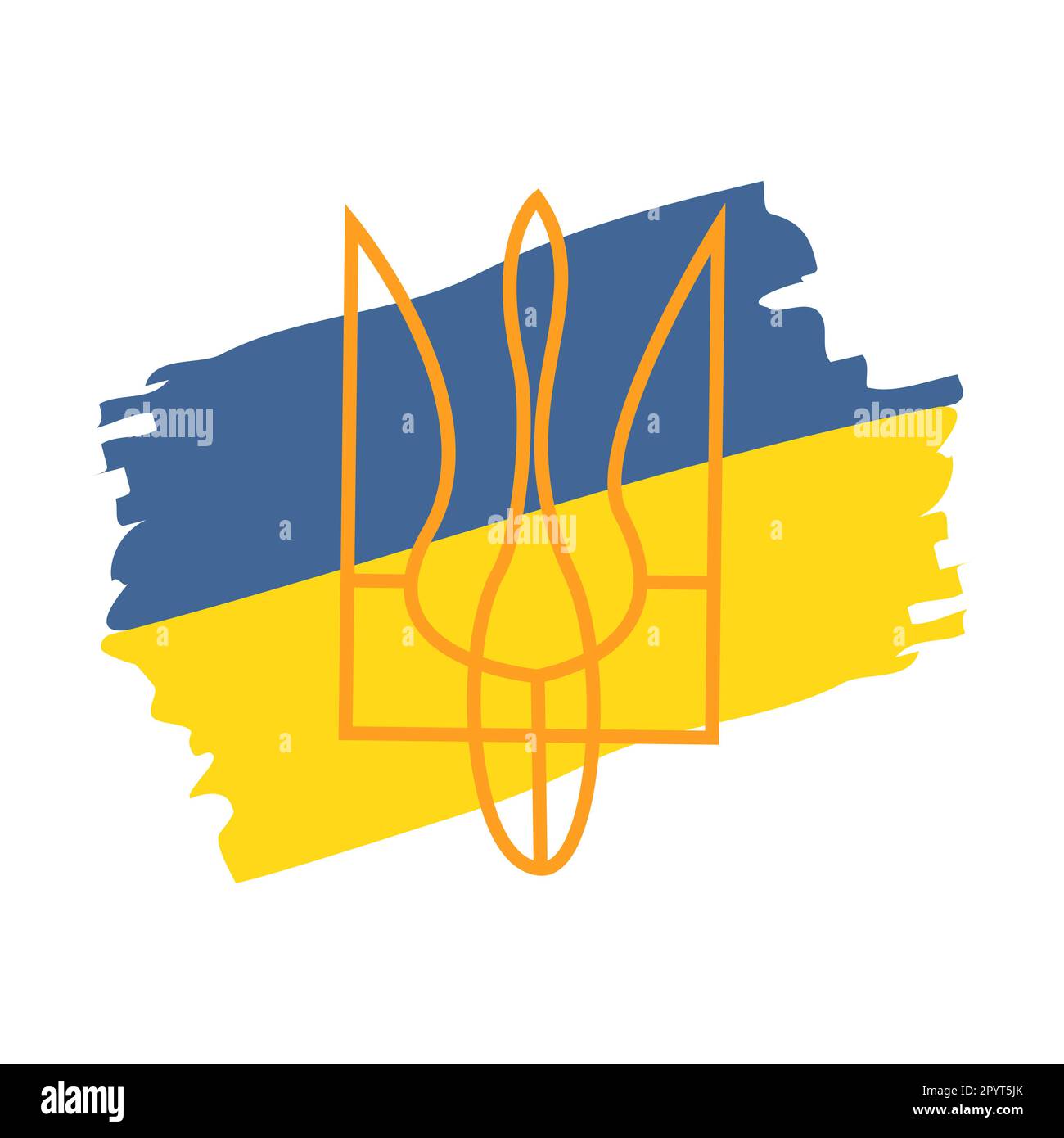 Emblem of Ukraine on the background of yellow and blue flag on white ...