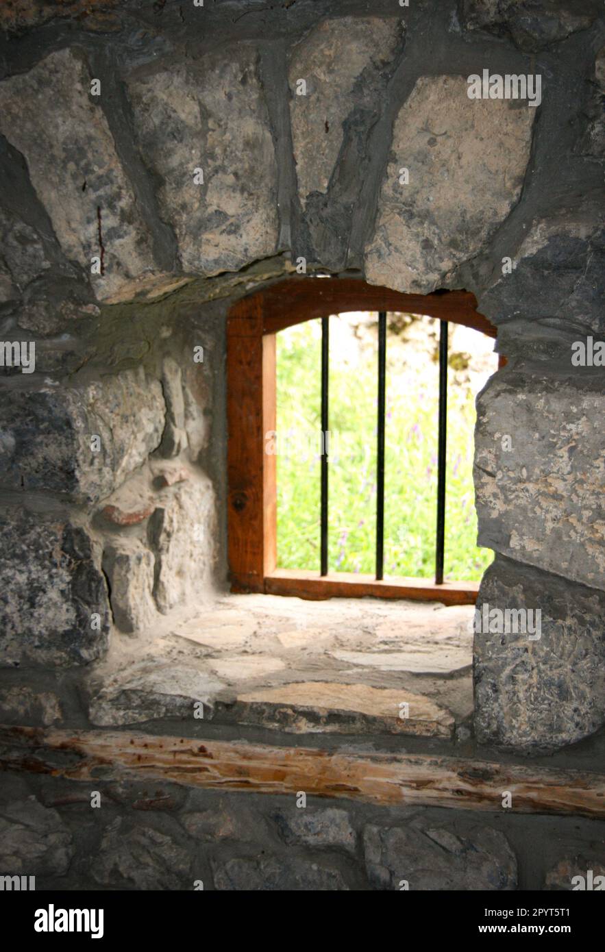 window in the old stone wall Stock Photo - Alamy