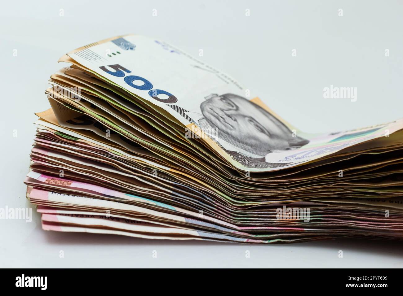 Money of Ukraine. Background of Ukrainian hryvnia banknotes. Hryvnia ...