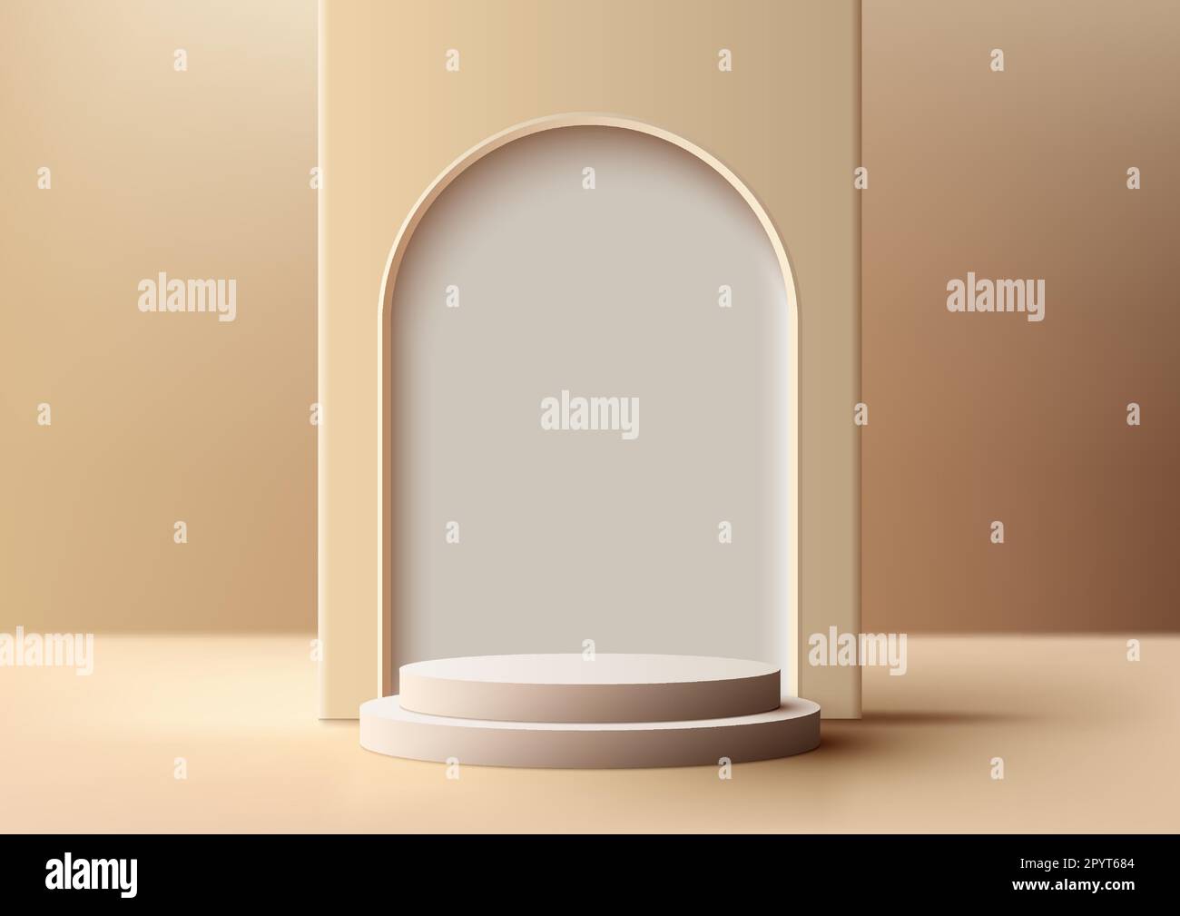 3D realistic modern luxury style empty beige podium and door rounded ...