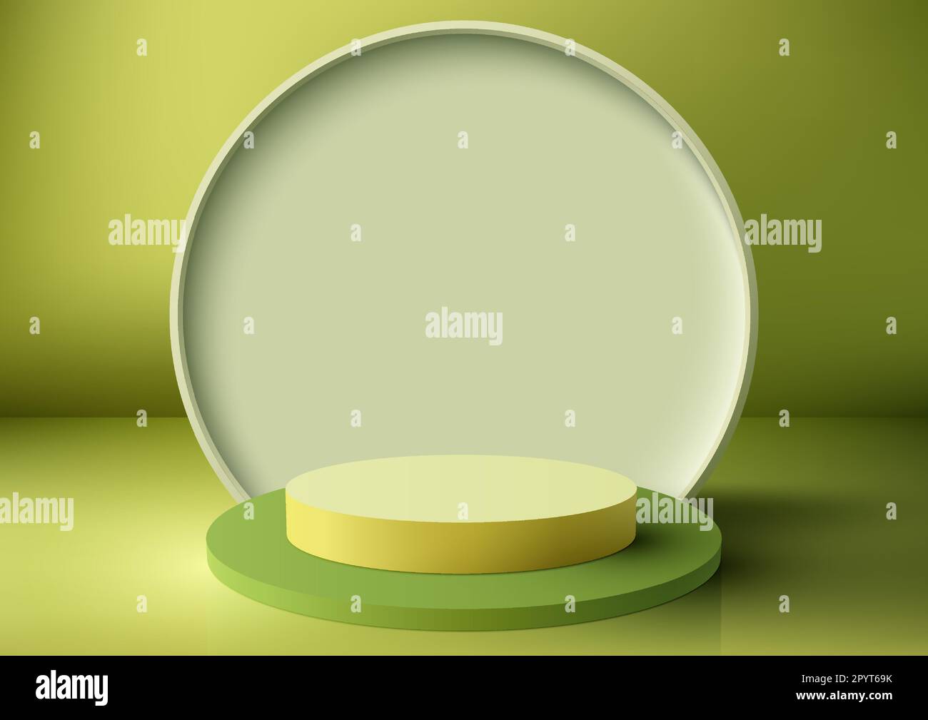 3D realistic products display green and yellow podium steps stand with ...