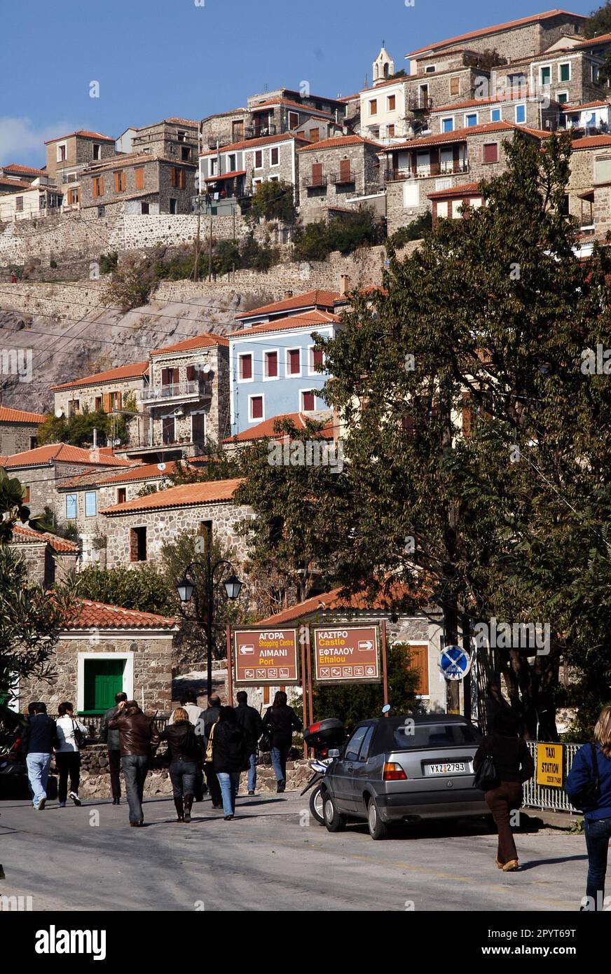 Greece, Northeastern Aegean, Lesvos island Molyvos town and castle ...