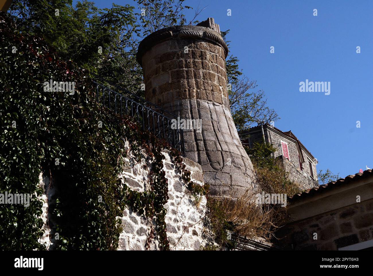 Greece, Northeastern Aegean, Lesvos island Molyvos town and castle ...
