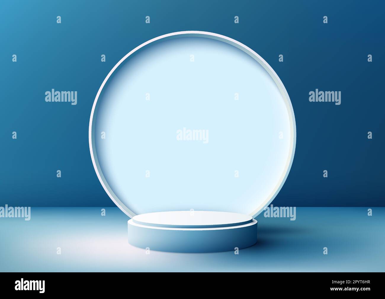 3D realistic products display blue podium steps stand with white circle ...