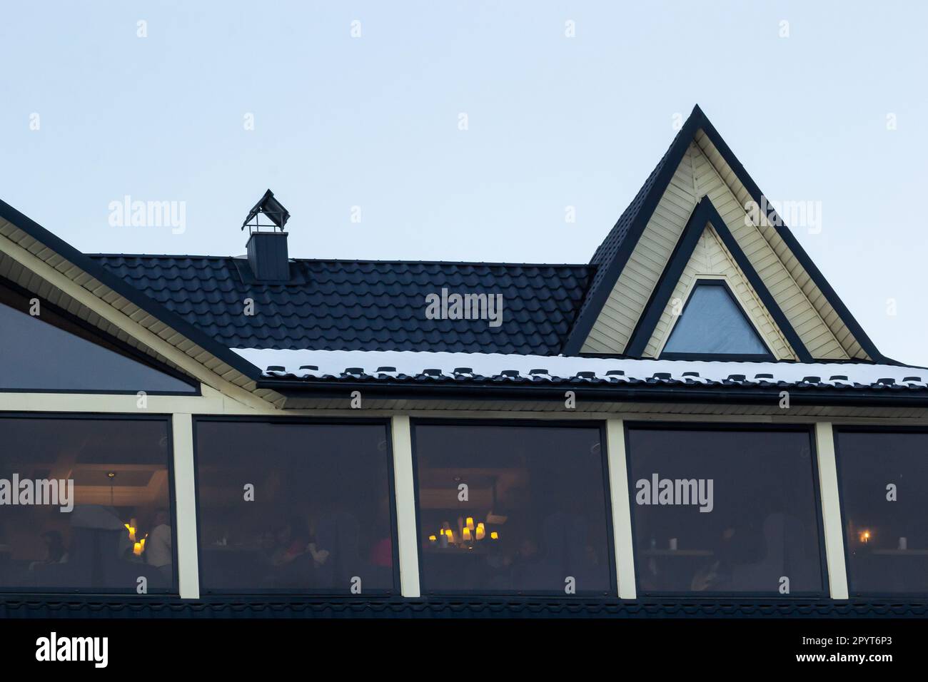 Attic skylight window wall. Building Modern House Construction with ...