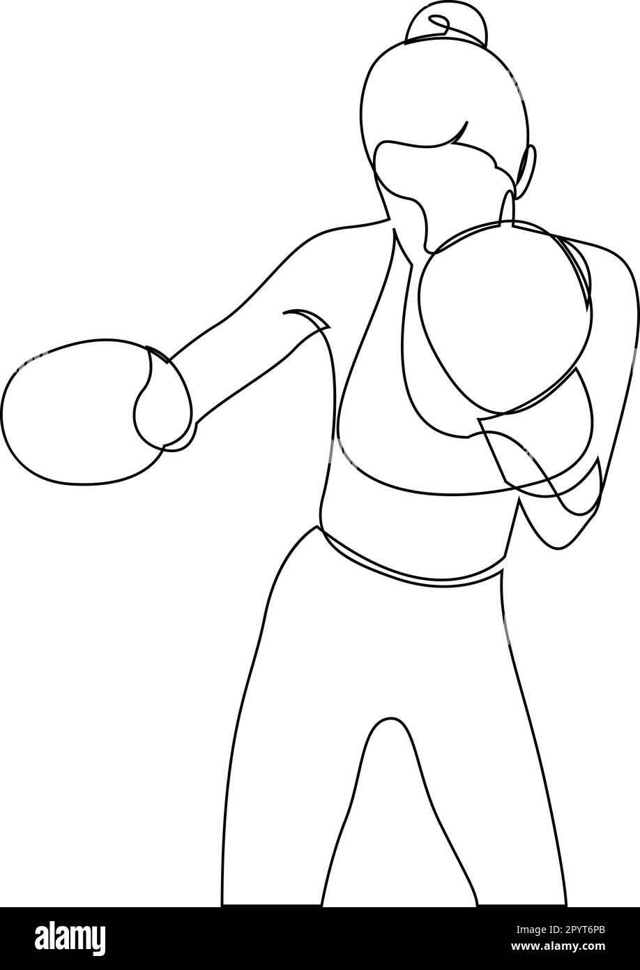 Continuous one line drawing of sporty boxer woman punching use gloves ...