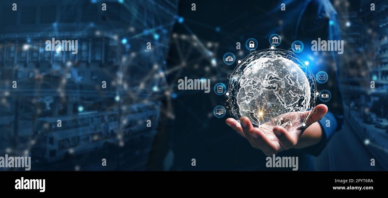 Big data analytics and business intelligence concept. Business person ...