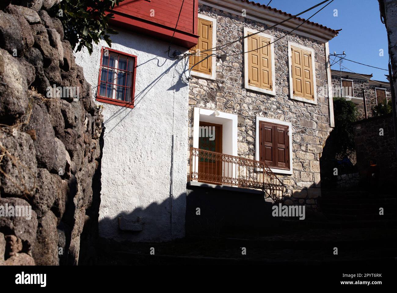 Greece, Northeastern Aegean, Lesvos island Molyvos town and castle ...