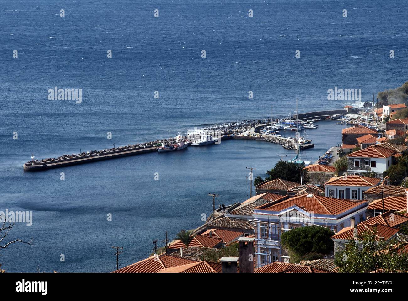 Greece, Northeastern Aegean, Lesvos island Molyvos town and castle ...
